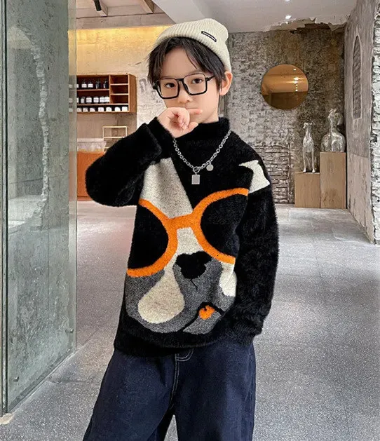 Childrens Mink Wool Sweater Young Boys Kids Winter Clothes Cartoon Dog ...