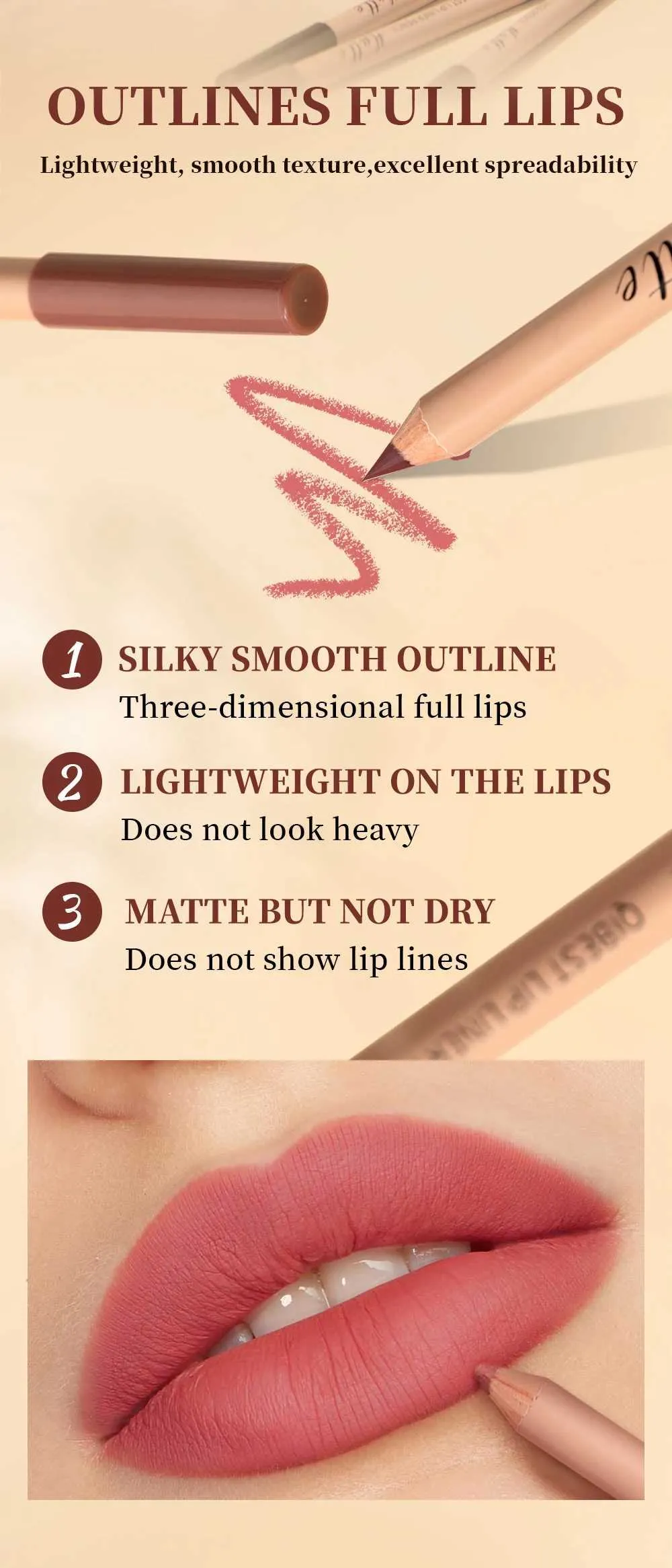 QIBEST 12-Color Natural Wood Matte Nude Lipstick and Lip Liner Set Long ...