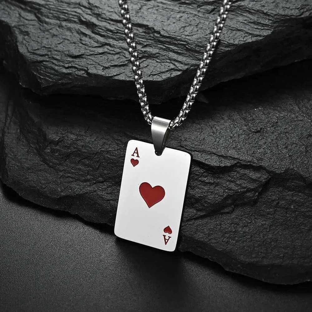 2-Piece Stainless Steel Poker Card Ace of Spades Necklace Set for Women ...