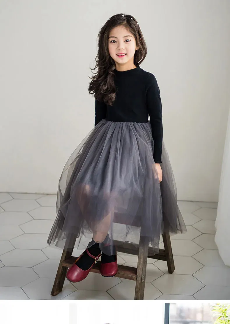 Childrens Long Sleeved Dress with Fluffy Gauze Skirt for Mid to Large ...