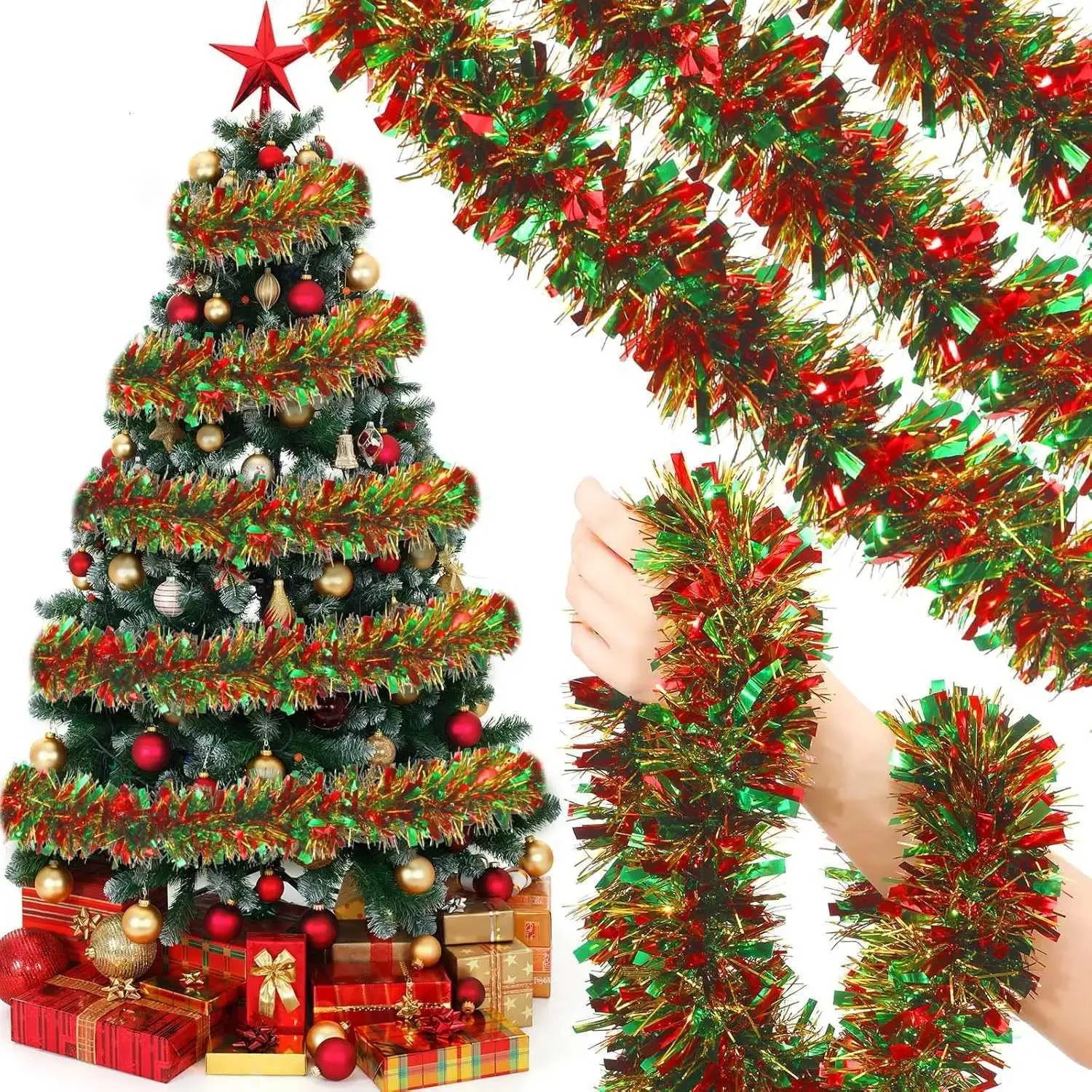 50ft Red and Green Christmas Tinsel Garland Decoration for Home Party ...