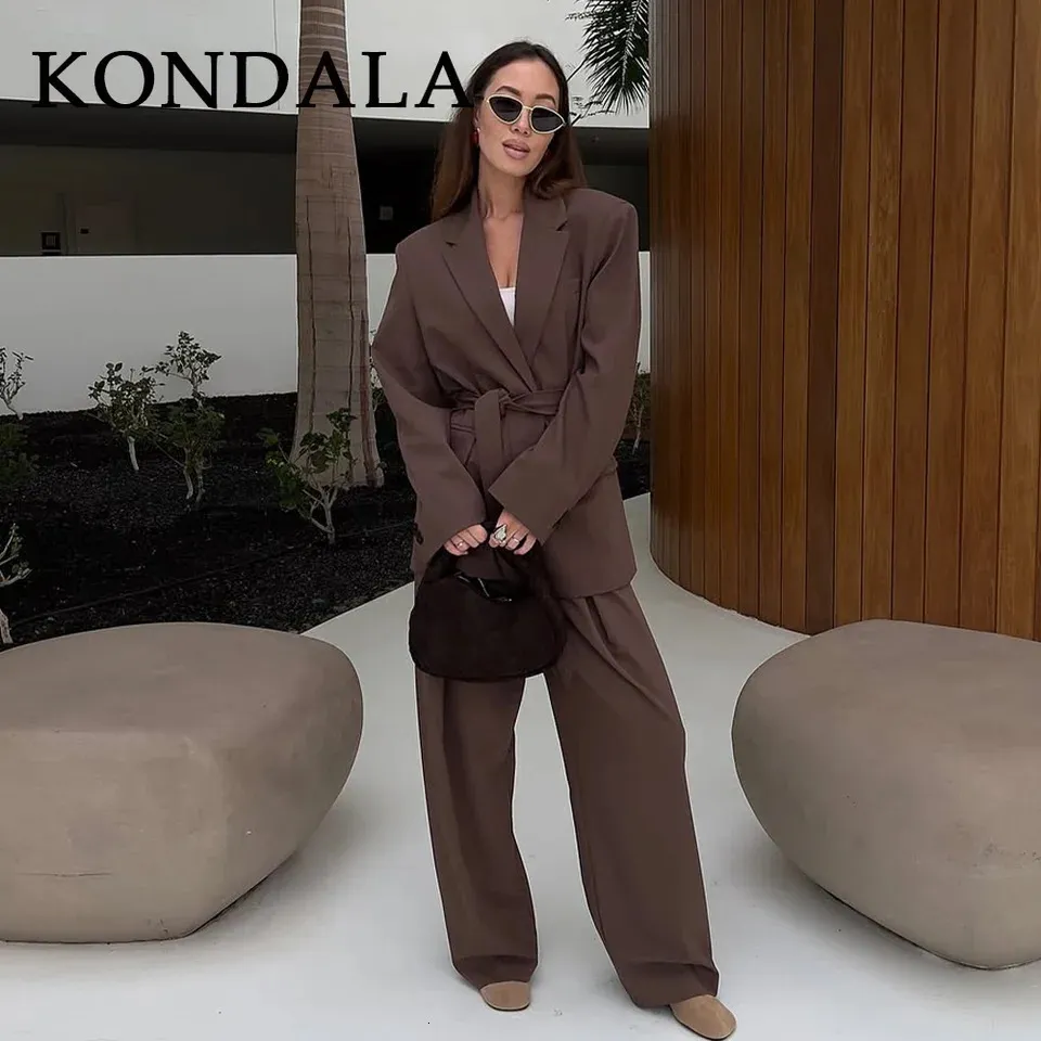 Brown Womens Office Pant Suit with Sleeveless Vest and Ankle-Length ...