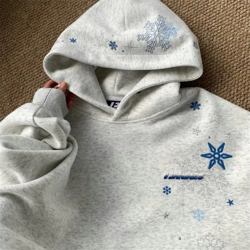 Snowflake Embroidery Hoodie Mens & Womens Loose Warm Fleece Pullover ...