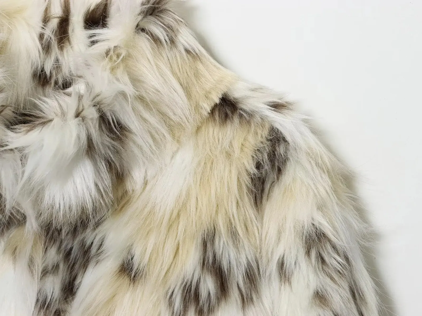 KONDALA Casual Leopard Faux Fur Jacket Long Sleeve Loose Fit Synthetic ...