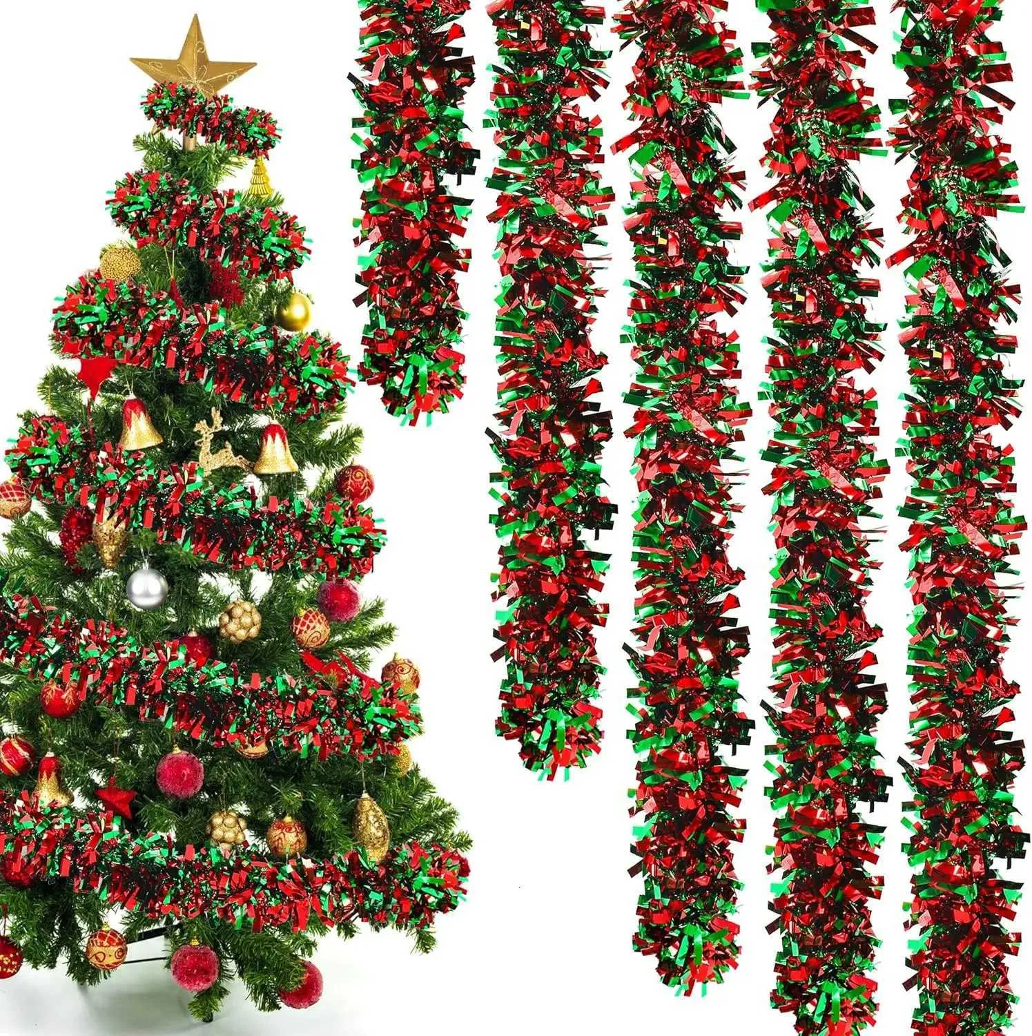 50ft Red and Green Christmas Tinsel Garland Decoration for Home Party ...
