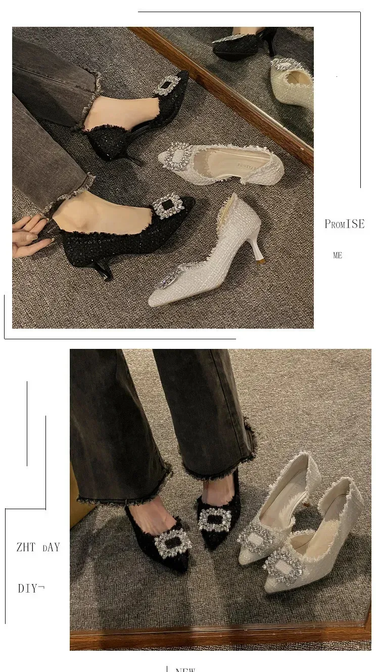 French Pointed Toe Crystal Embellished Wedge Heel Pumps for Men Formal ...