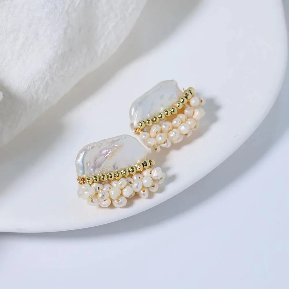 Natural Freshwater Baroque Pearl Earrings Gold Korean Style Women ...