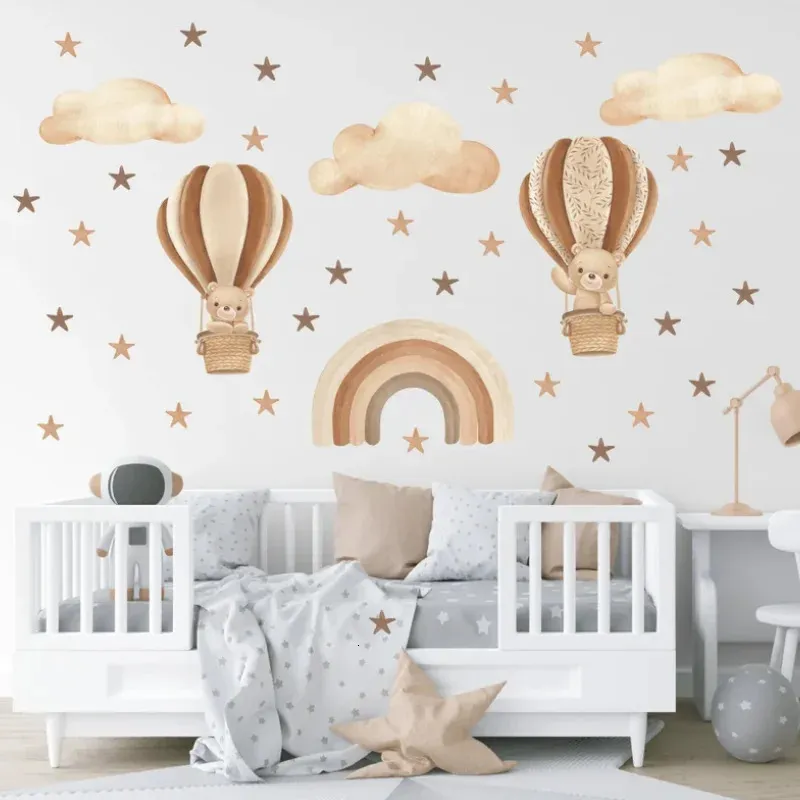 Boho Bear Air Balloon Rainbow Stars Cloud Vinyl Wall Sticker Nursery ...