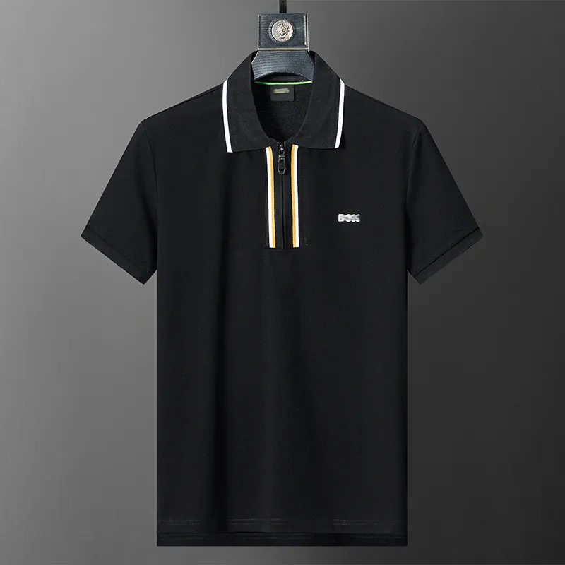 Designer Mens Polo Shirt Casual Short Sleeve Polyester Patchwork Polo ...