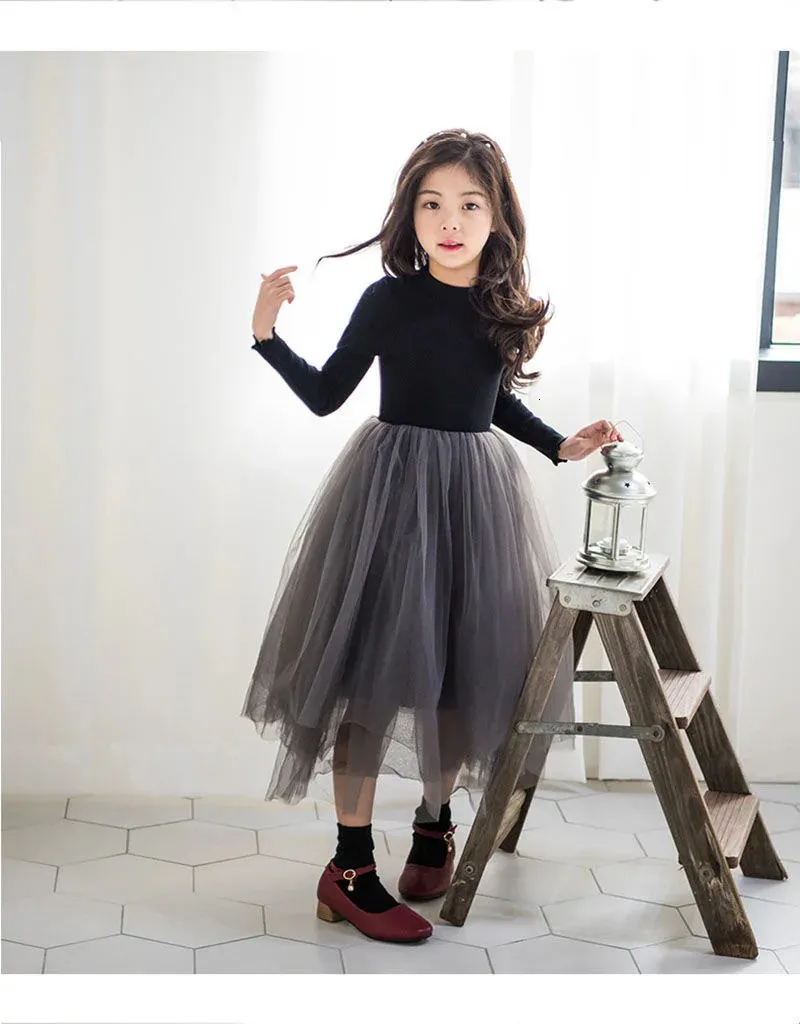 Childrens Long Sleeved Dress with Fluffy Gauze Skirt for Mid to Large ...