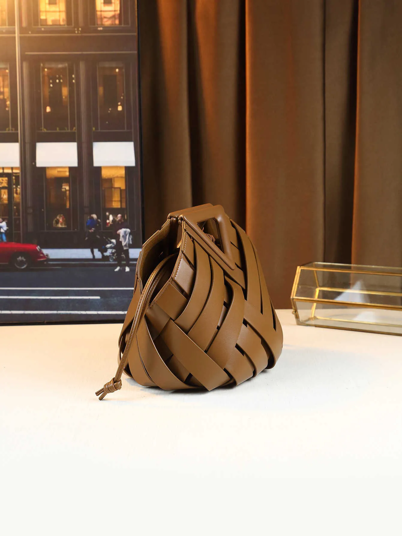 2025 Woven PU Bucket Bag for Women with Polyester Lining and Open ...