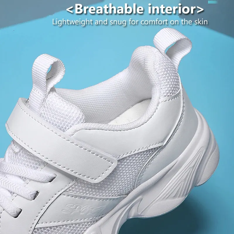 Childrens Breathable Sports Shoes Hook & Loop Closure Black School ...