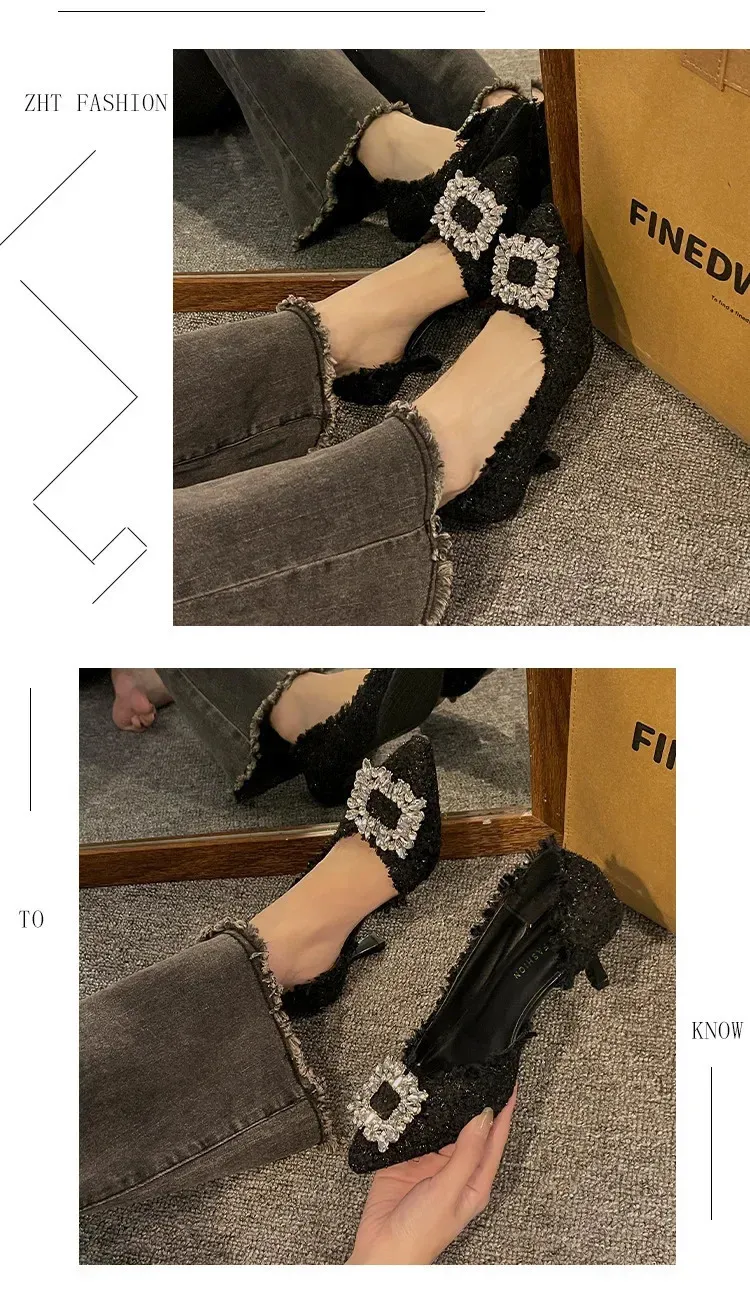 French Pointed Toe Crystal Embellished Wedge Heel Pumps for Men Formal ...