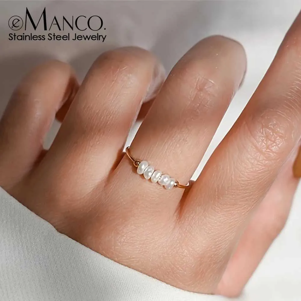 eManco Freshwater Pearl Ring 18K Gold-Plated Copper with Silicone Band ...