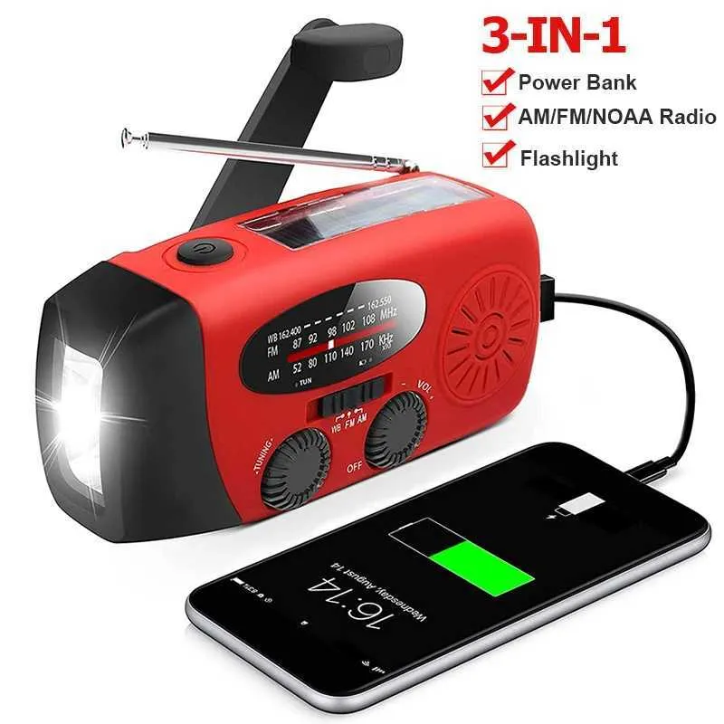 Multifunctional AM/FM/NOAA Portable Weather Radio with Hand Crank Solar ...