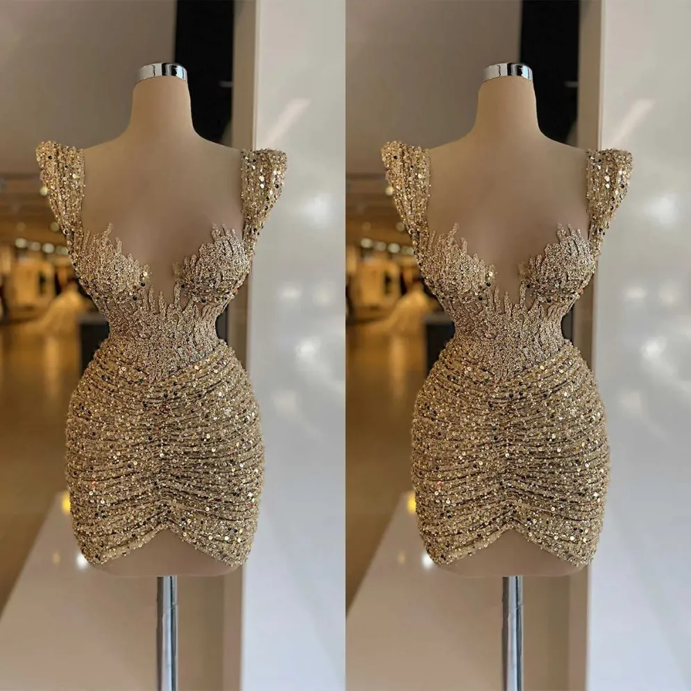 Sexy Short Cocktail Dress Pearls Sequins Mini Evening Gown Sleeveless ...