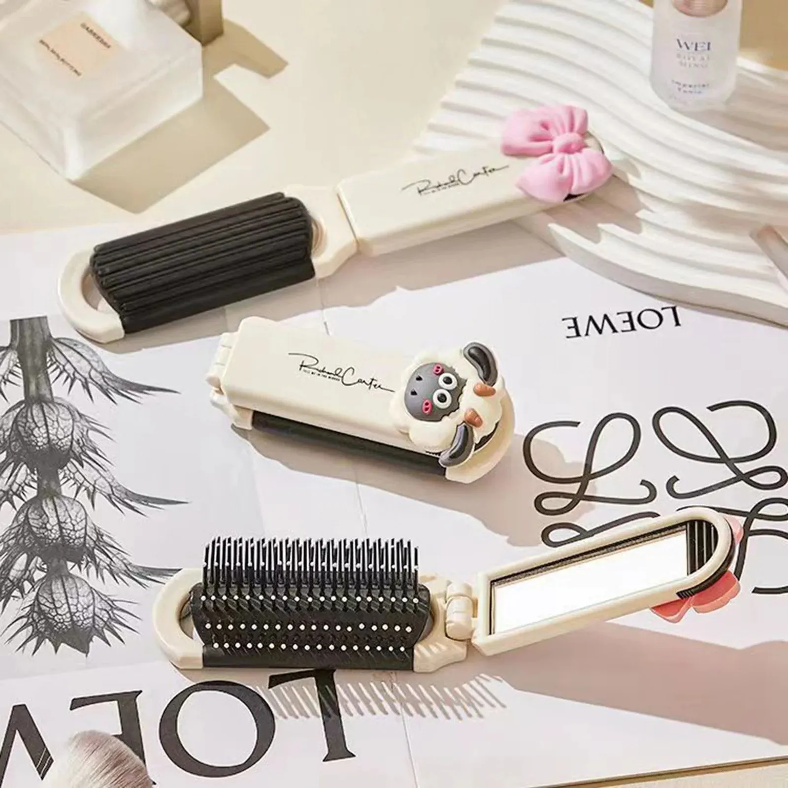 Folding Mini Pocket Hair Comb with Mirror Portable Massage Comb Brush ...