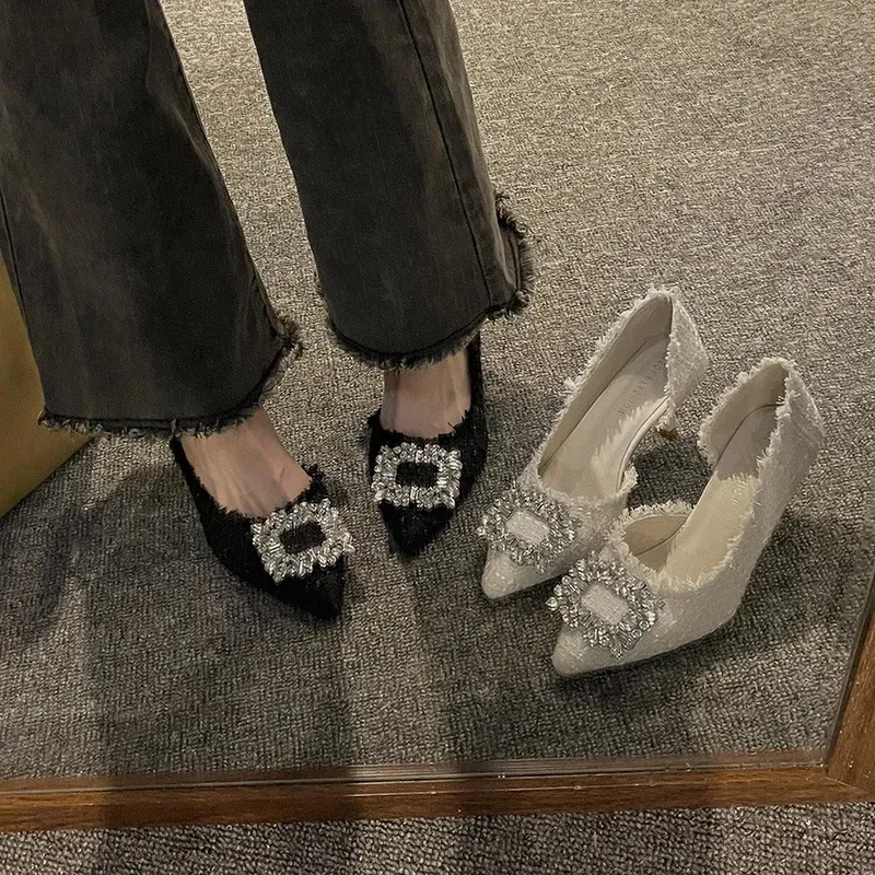 French Pointed Toe Crystal Embellished Wedge Heel Pumps for Men Formal ...