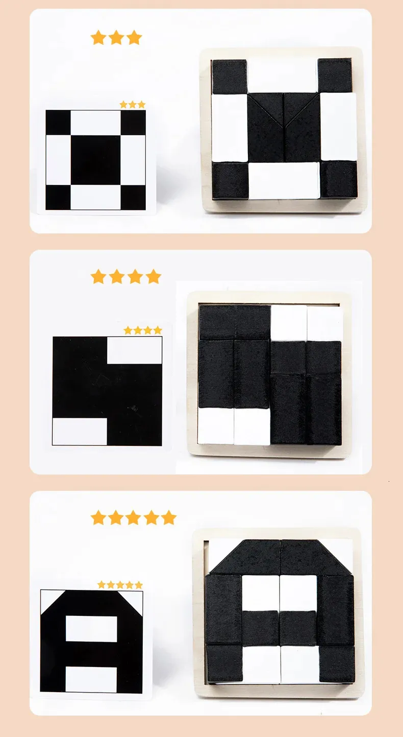 Wooden 3D Jigsaw Puzzle Montessori Geometric Shape Educational Building ...