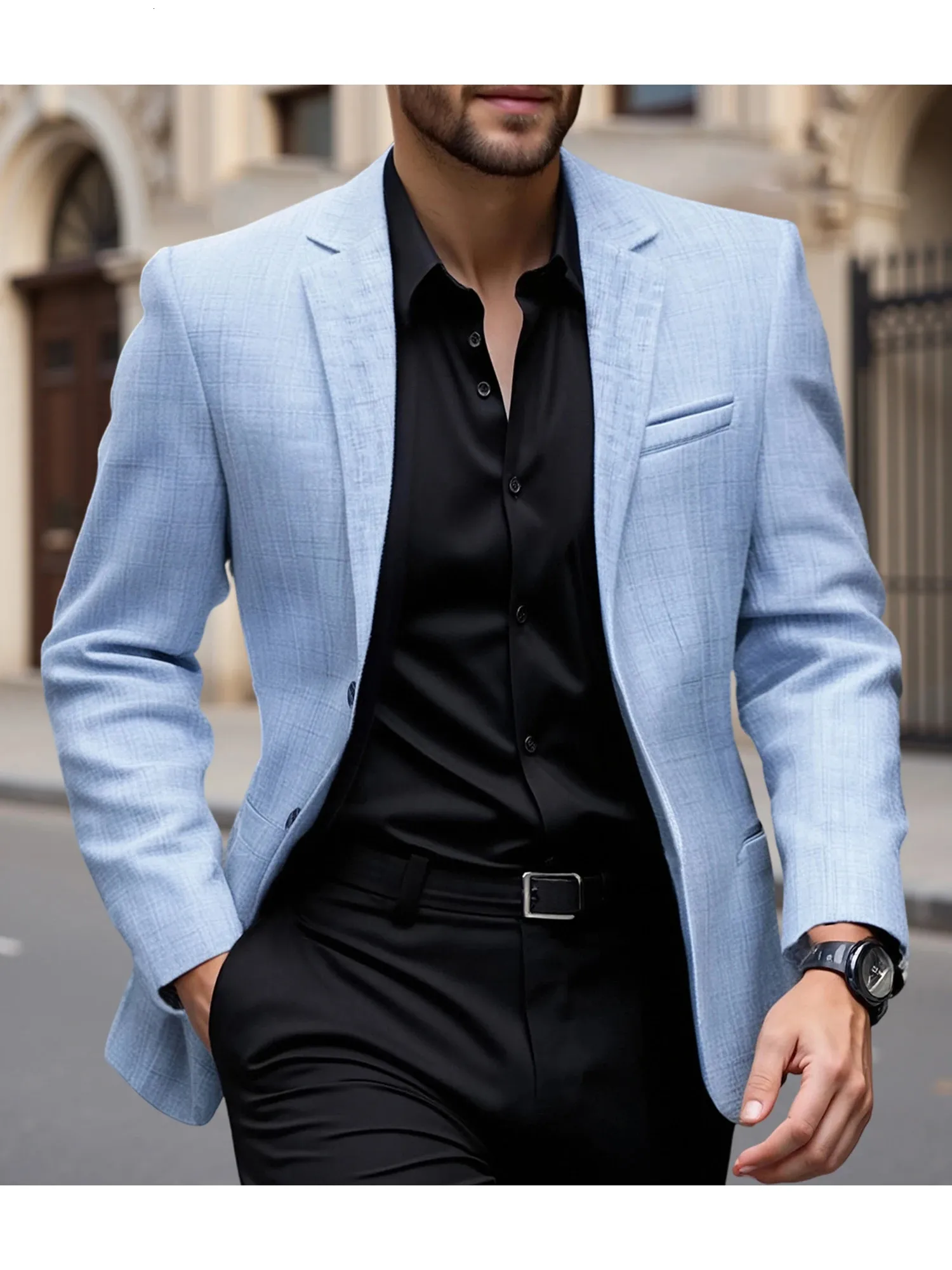 Men's Casual Blazer with Notched Lapel and Single Button Closure Hooded ...