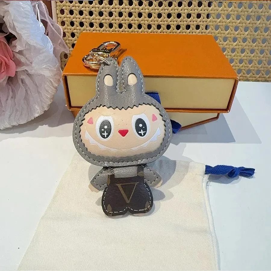 Labubu Leather Doll Keychain Pendant with Silver-Plated Stainless Steel ...