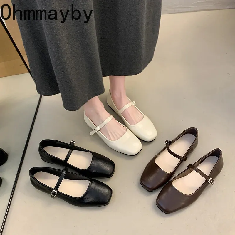 2026 Spring Men Ballet Flats Soft Leather Shallow Square Toe Pumps with ...