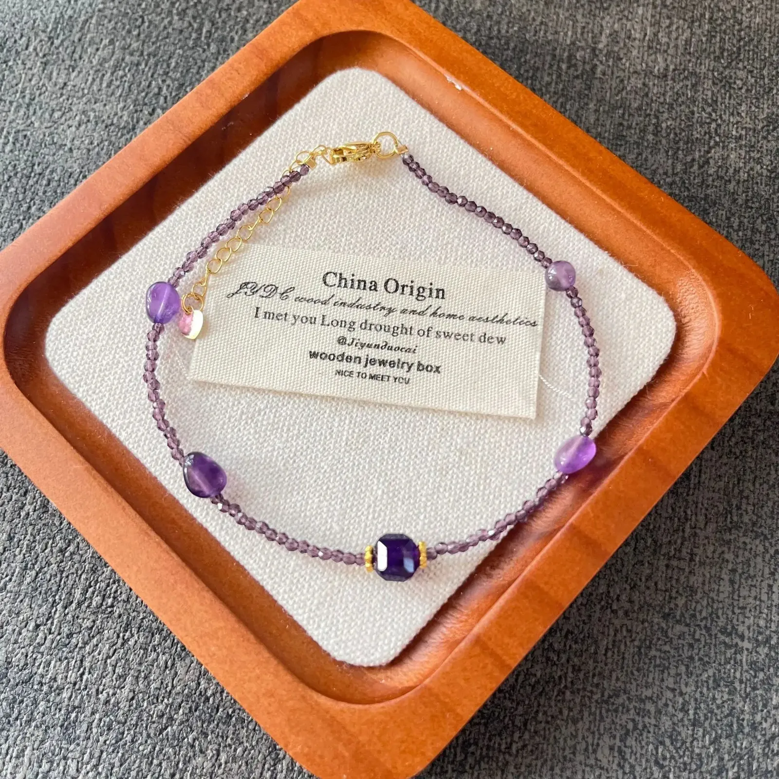 Natural Amethyst 2mm Beaded Strand Anklet Bracelet for Women Alloy ...