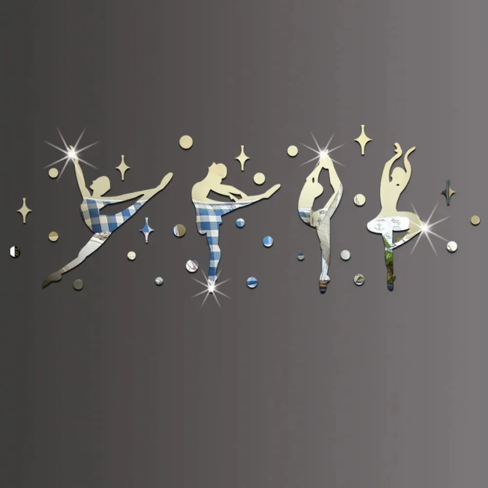 3D Acrylic Mirror Surface Wall Sticker Ballet Dance Girls Graphic Vinyl ...