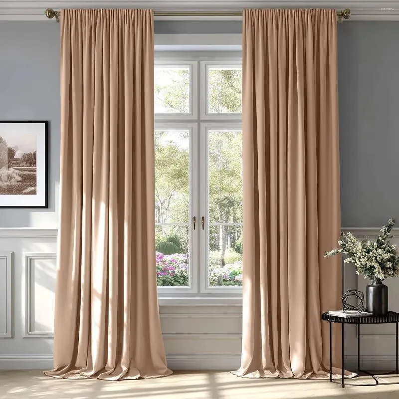 Curtain Beige Velvet Blackout Curtain 84 in for Bedroom Living Room ...