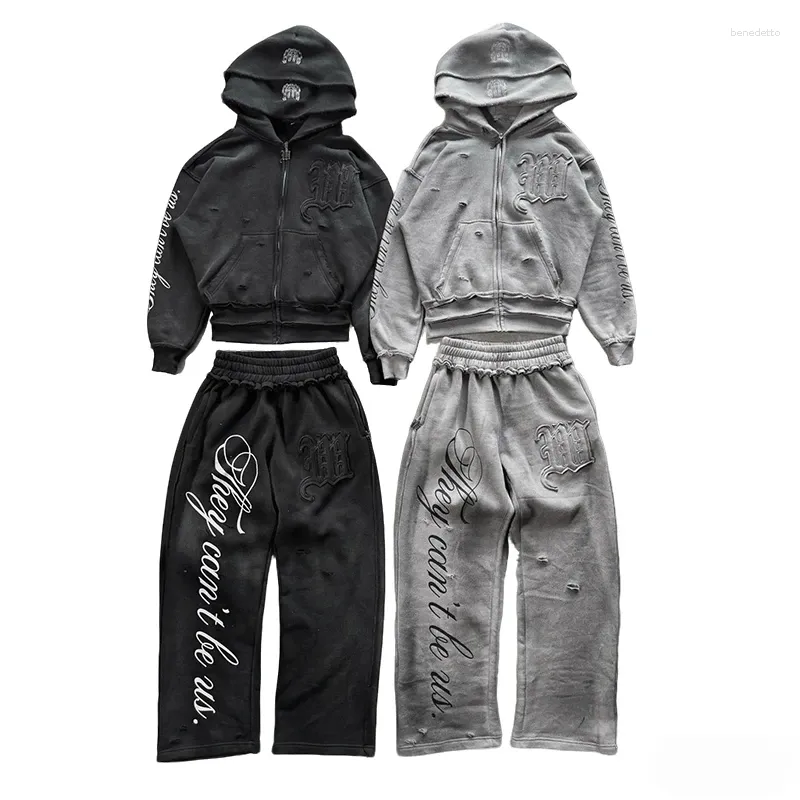 Mens & Womens Graffiti Letter Embroidered Tracksuits Oversized Zip ...