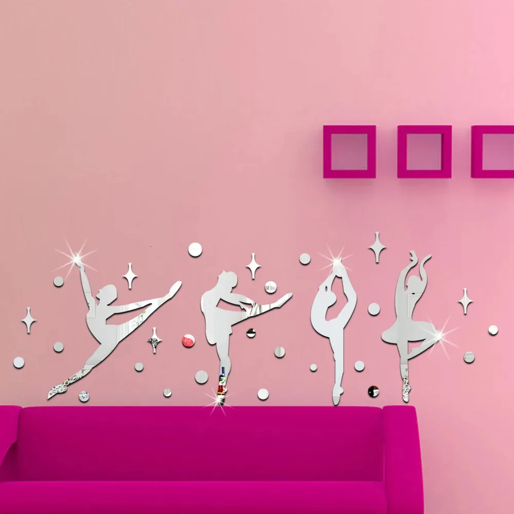 3D Acrylic Mirror Surface Wall Sticker Ballet Dance Girls Graphic Vinyl ...