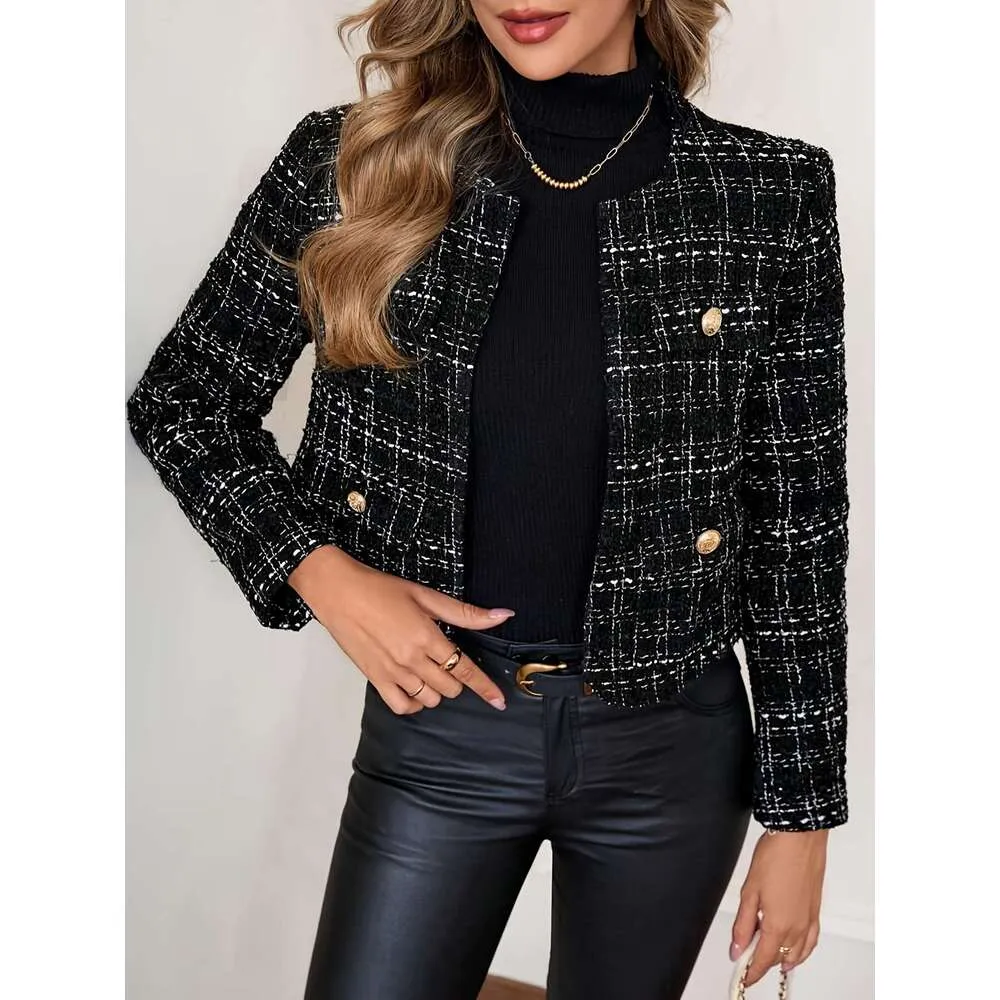 Plaid Winter Coat with Detachable Hood and Triple-Breasted Closure ...