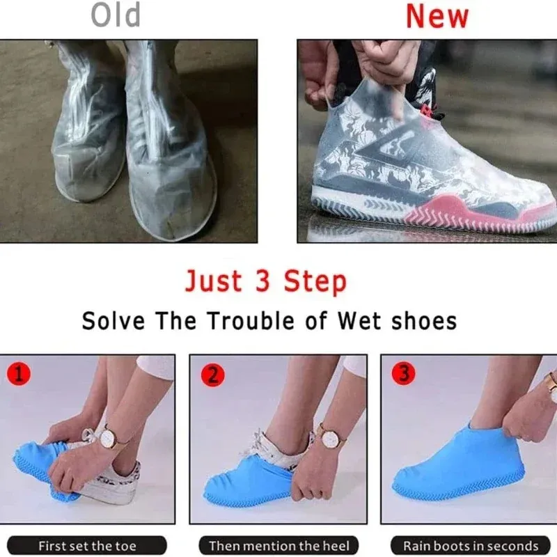 Waterproof Rain Shoes Covers Silicone Nonslip Wear-Resistant Outdoor ...