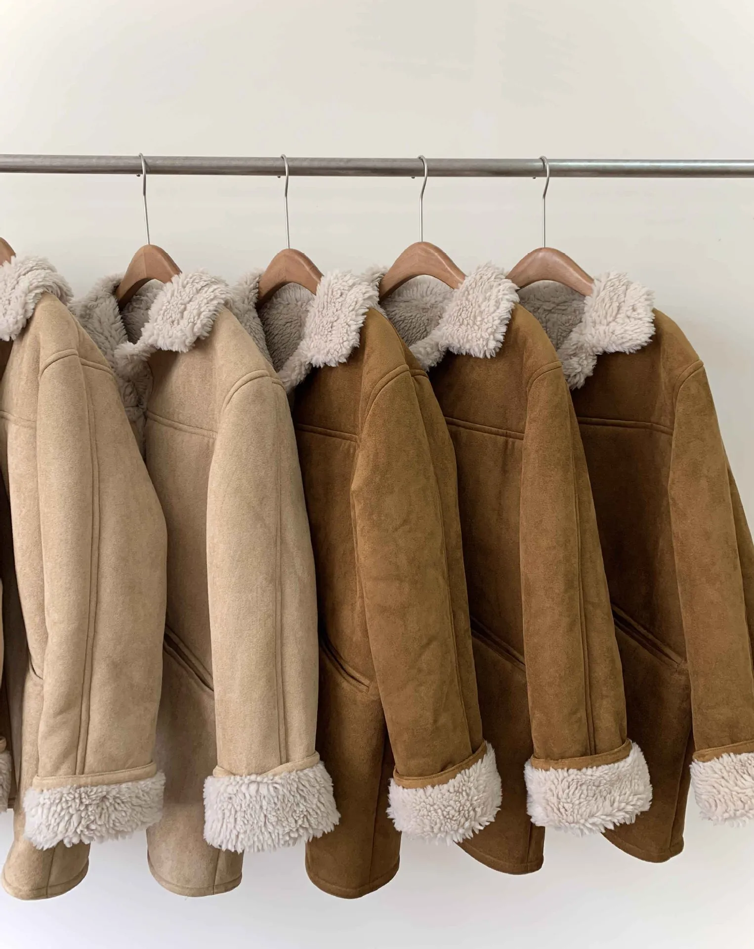 Eco-Friendly Lamb Wool Sheepskin Coat Womens Mid-Length Suede Jacket ...