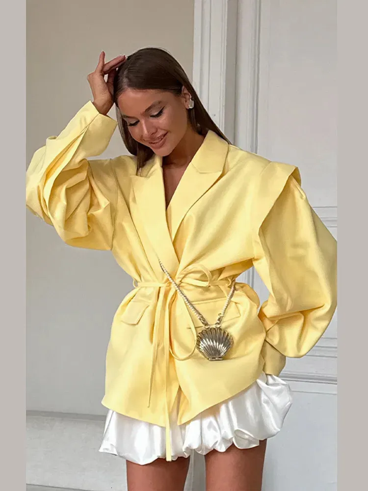 Lace Up Shoulder Pad Blazer Coat Women Hooded Acetate Skinny Fit Summer ...