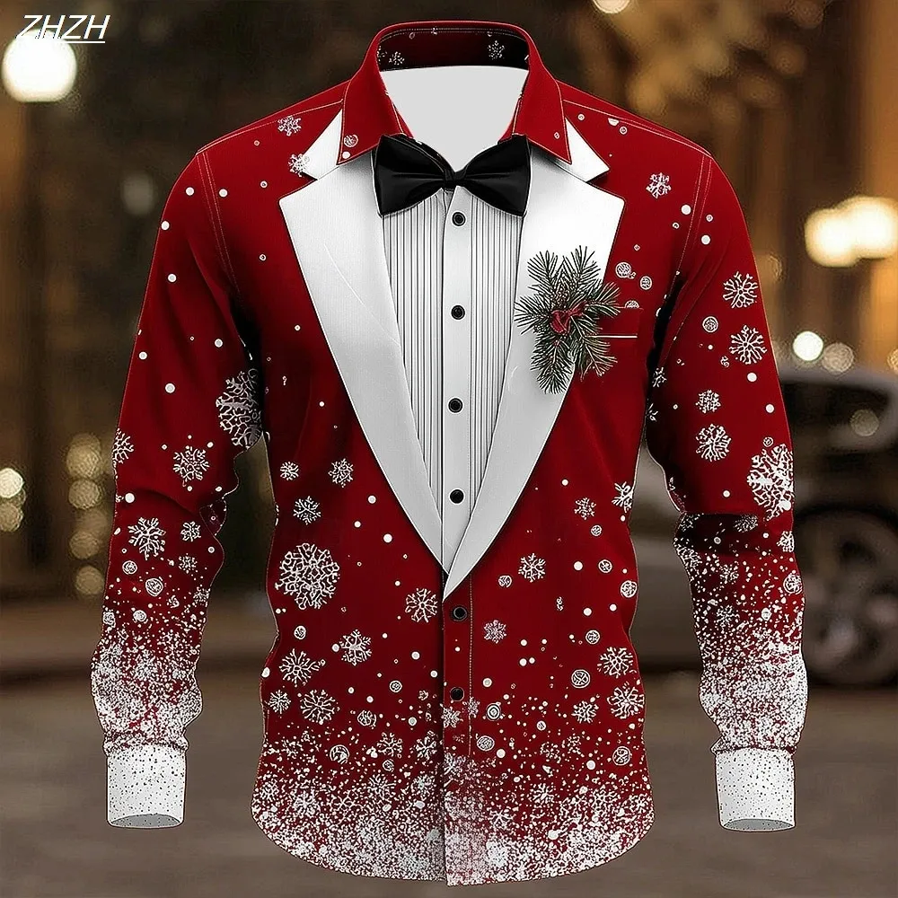 2025 Mens Christmas Snowflake Formal Shirt Acetate Full-Opening 3D ...