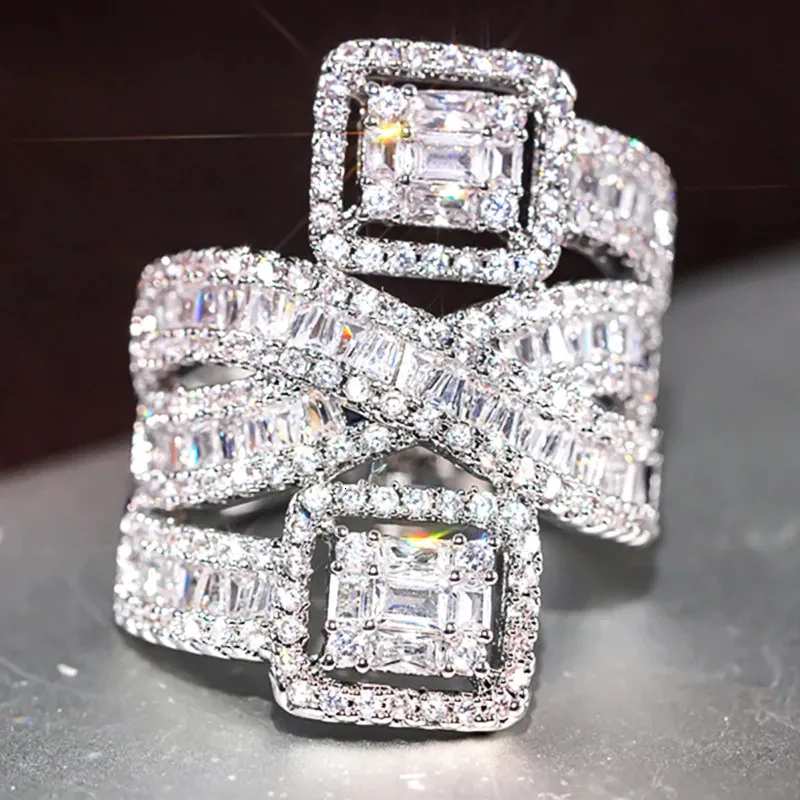 Huitan 5 Carat CZ Silver-Plated Finger Ring for Women Anniversary Party ...
