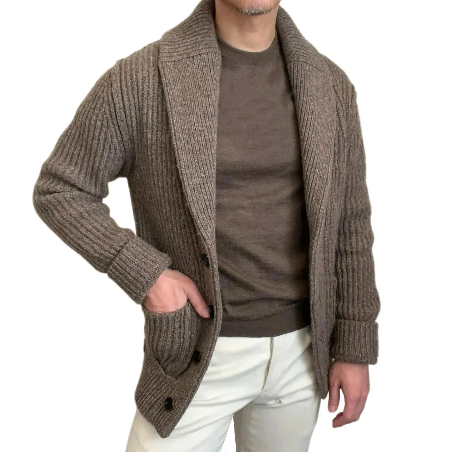 Vintage Men Acrylic Knit Cardigan Sweater Autumn Winter Warm Hooded ...