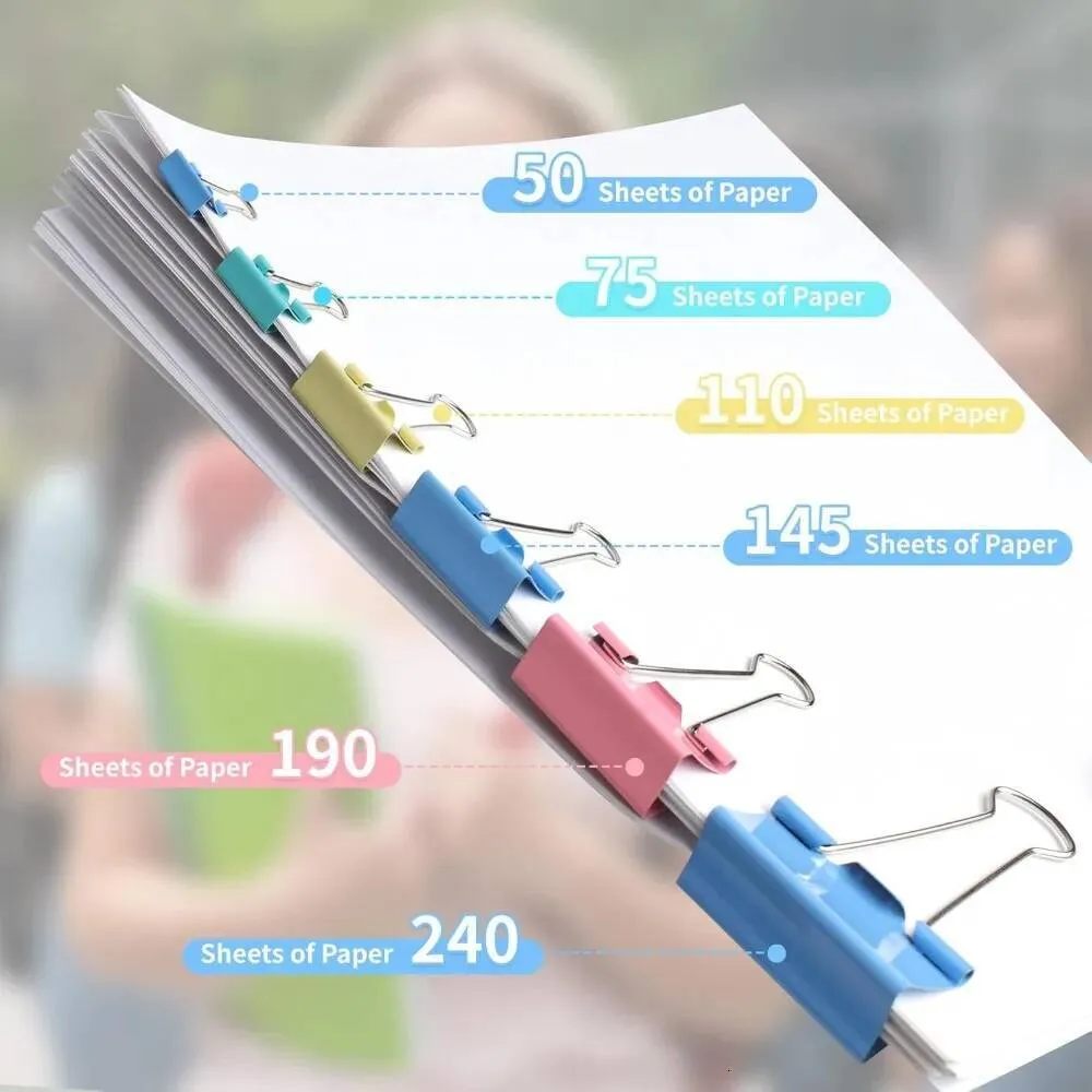 6-Size Colored Binder Clips for Office, Home, and School in Blue, Pink ...