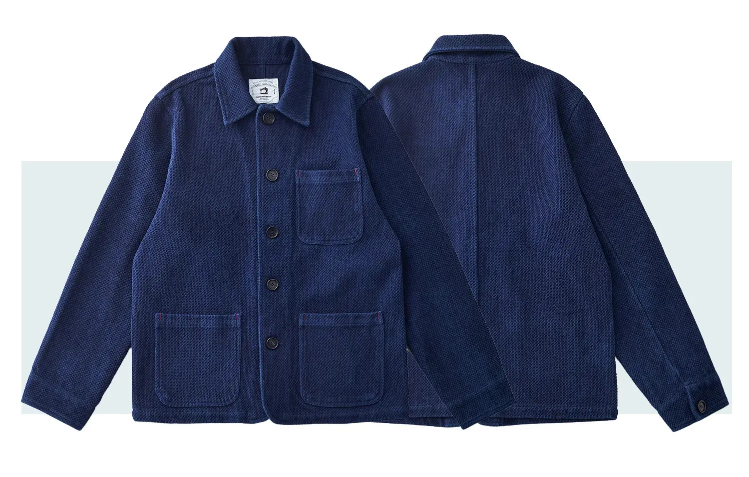 Vintage French Indigo Knit Cargo Jacket Men Autumn Winter Lapel ...