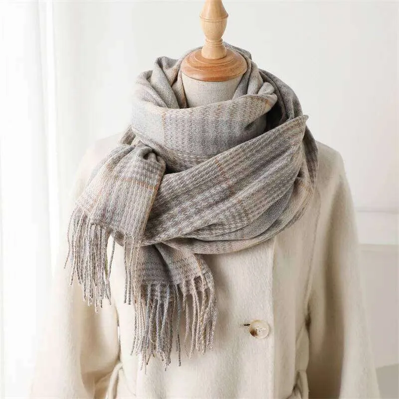 Imitation Cashmere Thickened Plaid Tassel Pashmina Scarf Unisex Viscose ...