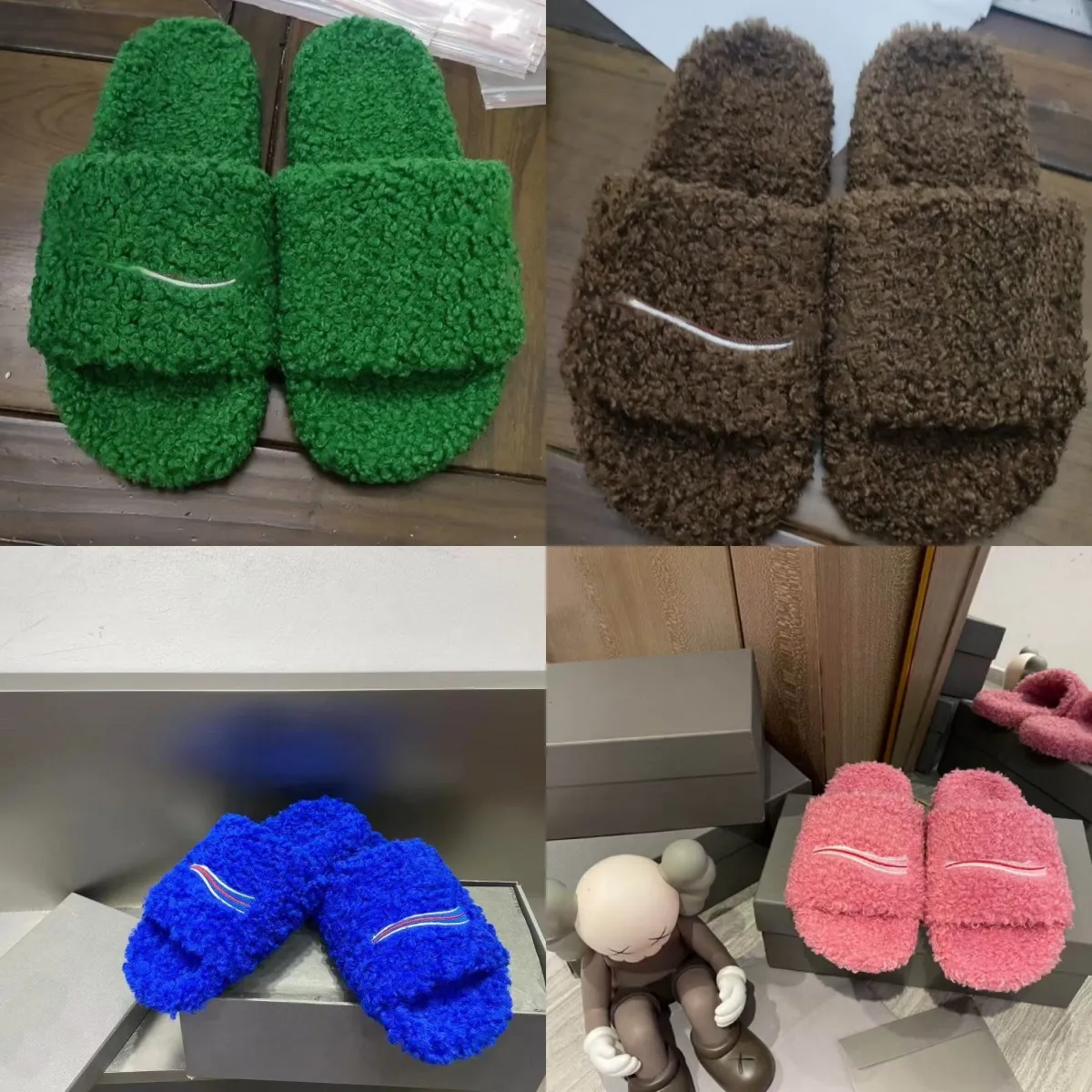 Designer unisex fuzzy slippers with plush upper and cotton lining, flat ...