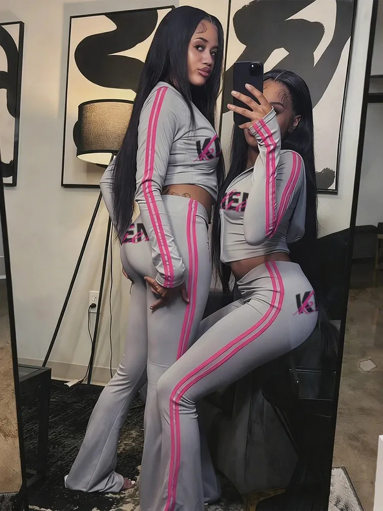 SIsterlinda Hooded Set Womens Sporty Tracksuit Elastic Letter Print ...