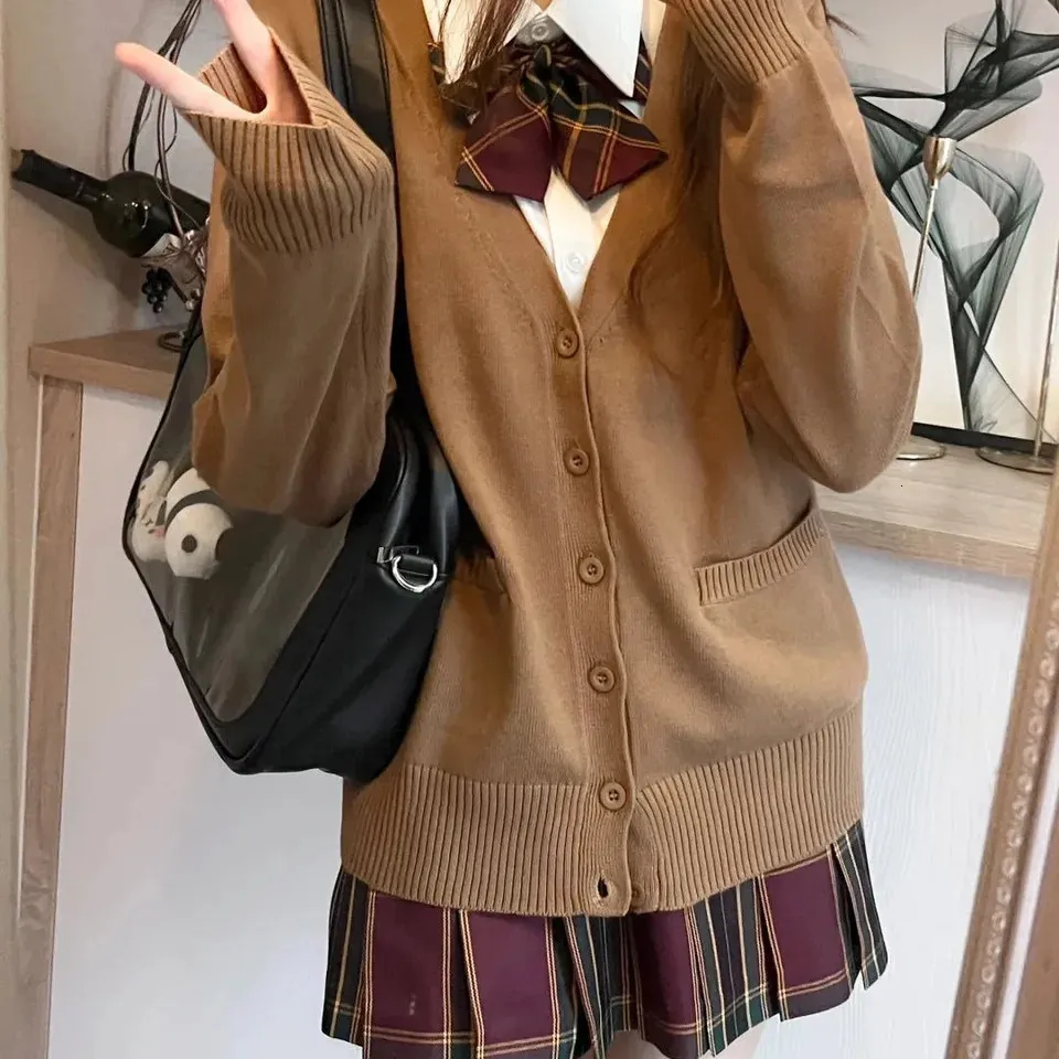 Japanese fashion solid color V-neck knitted acetate cardigan sweater ...
