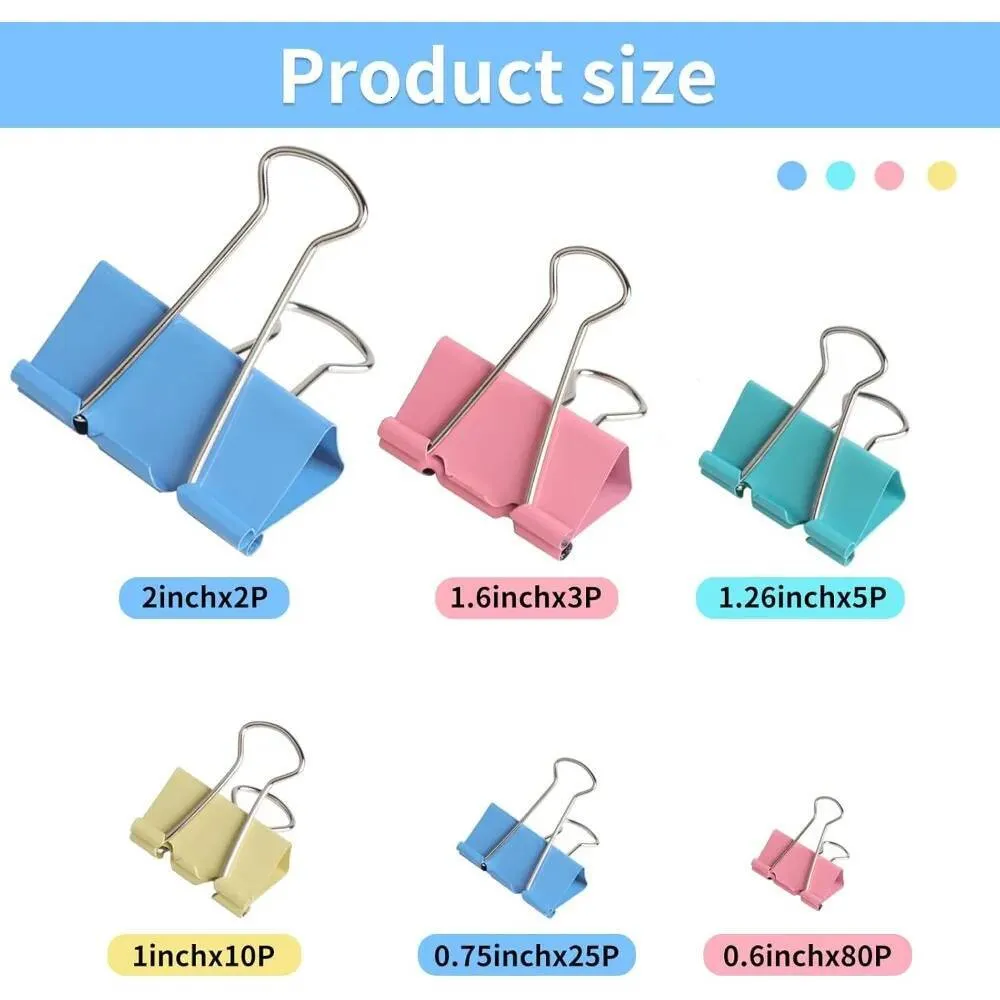 6-Size Colored Binder Clips for Office, Home, and School in Blue, Pink ...