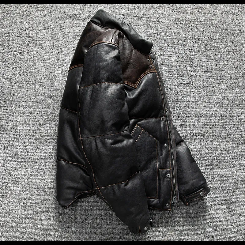 Men's Cowhide Leather Jacket with Wool Liner and Zipper Closure Large ...
