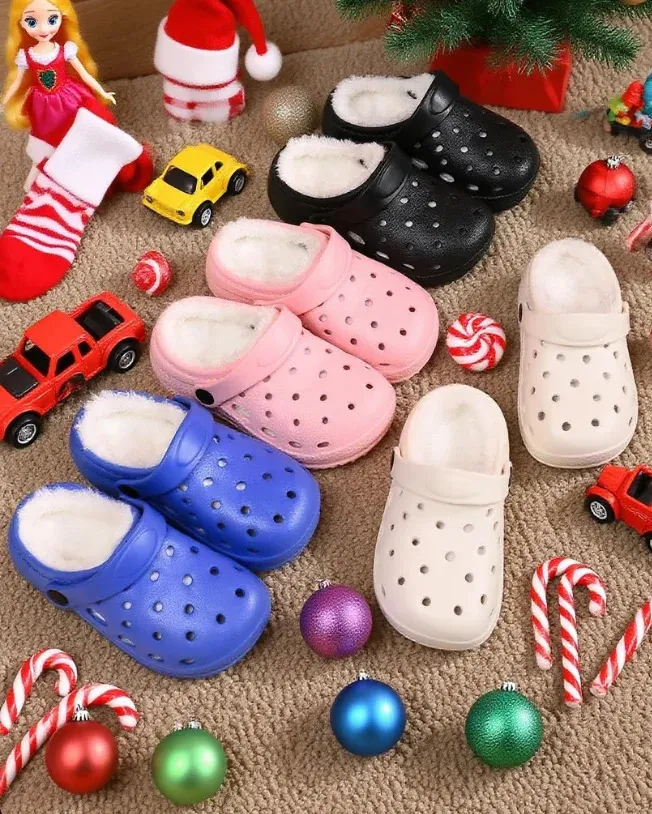 Winter Concise Plush Childrens Slippers Boys Non Slip Soft Sole Cotton ...