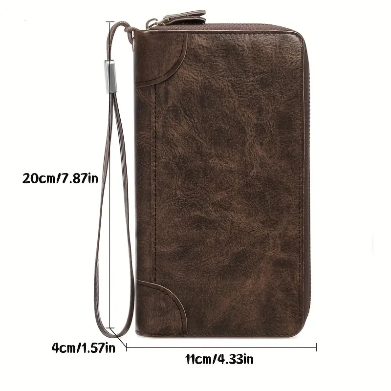 Oil Wax Leather Large Clutch Handbag Neoprene Zipper Around Wallet ...