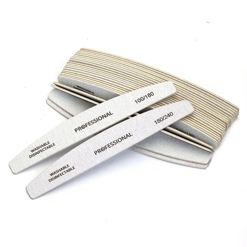 50/Grey Halfmoon Nail File Set with 100/180/240 Grit for Professional ...