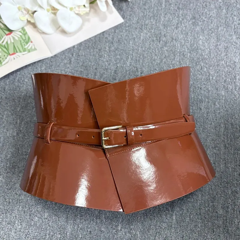 Wide waist belt corset leather with cowhide ruffle edge and chain belt ...